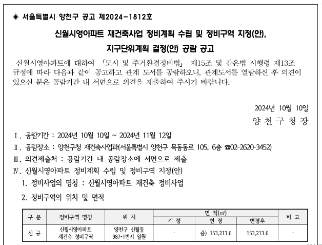 재건축 신월시영아파트 정비구역 지정 공람 네이버 블로그
