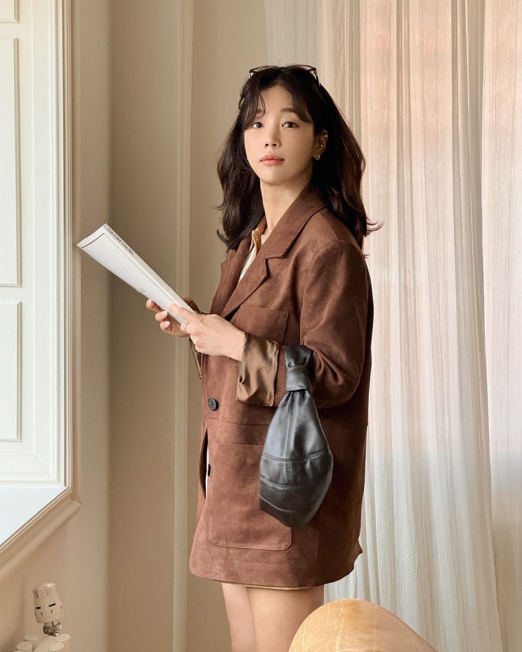 기은세 패션 옷 인스타그램 브라운 스웨이드 싱글 자켓은 온앤온 여자 가을 코디 네이버 블로그
