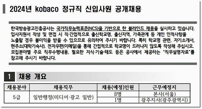 한국방송광고진흥공사 kobaco 채용 정규직 일반행정 9명 : 네이버 블로그