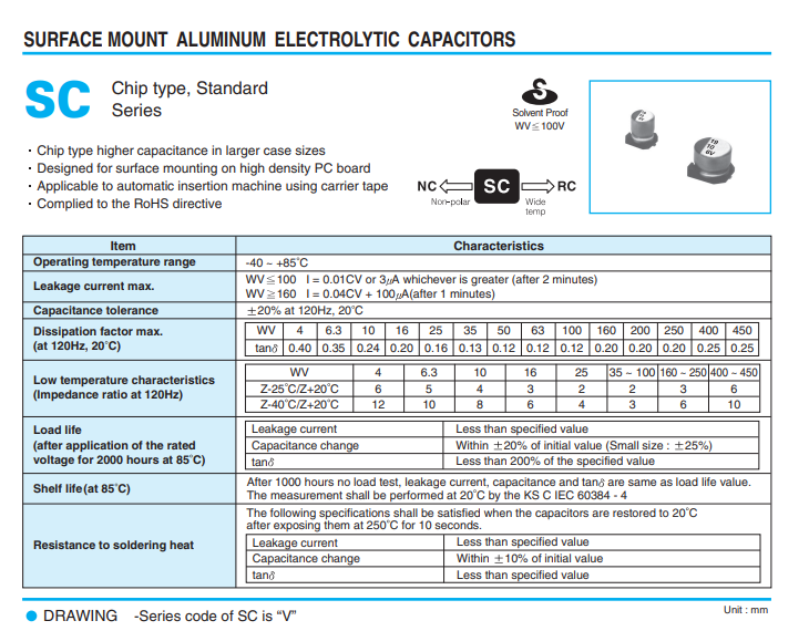 [삼화전기] SC CAPACITOR / SC커패시터 / MINIATURE ALUMINUM ELECTROLYTIC ...