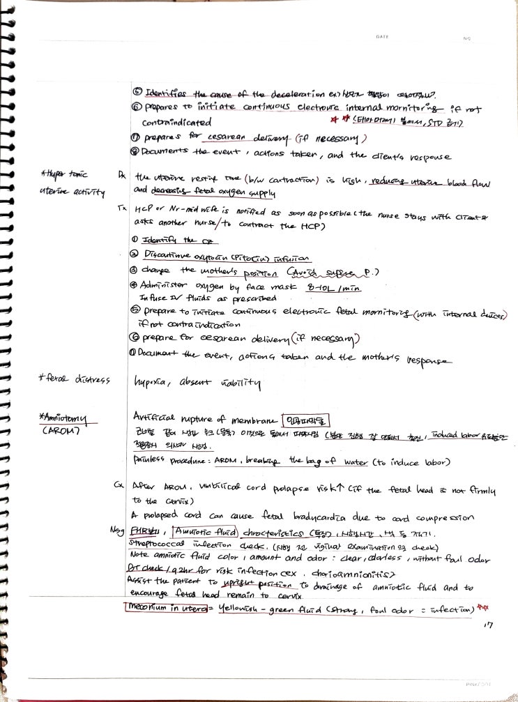 Nclex 엔클렉스 4-17, hypertonic uterine activity, fetal distress, amniotomy ...