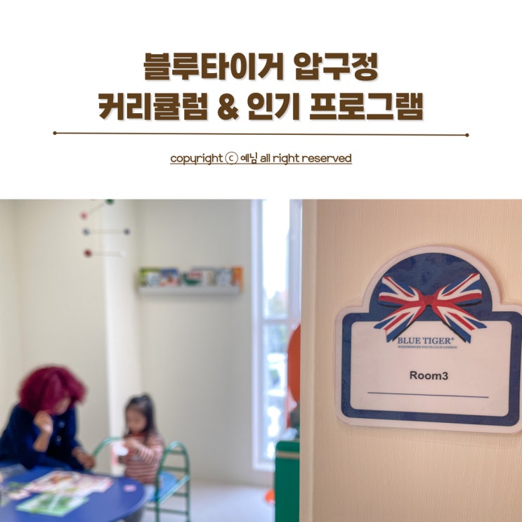 6세영어 블루타이거 압구정 유아영어교육 커리큘럼 인기 프로그램 네이버 블로그