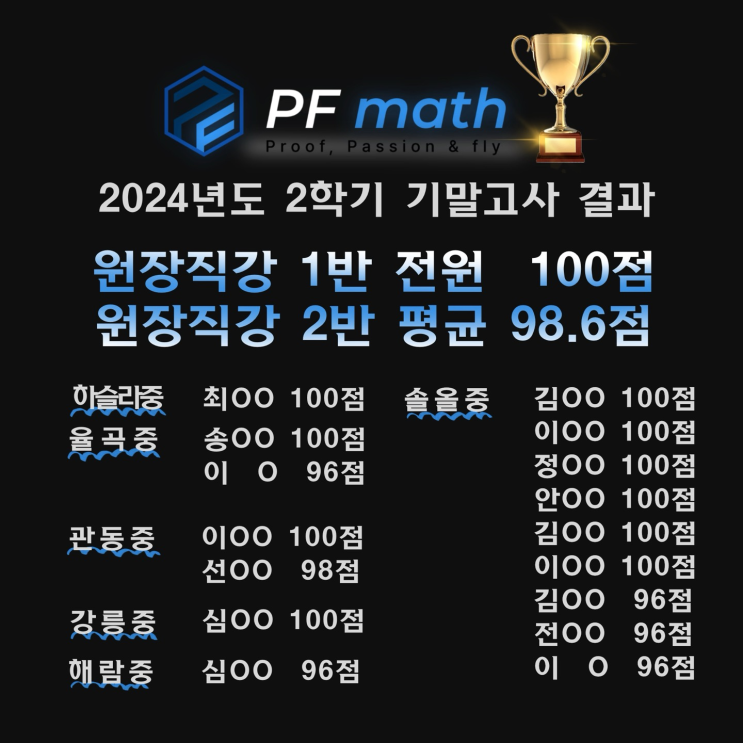 Pf Math 수학학원 2024년도 중학교 3학년 2학기 기말고사 결과 예비고1 시간표 안내 네이버 블로그