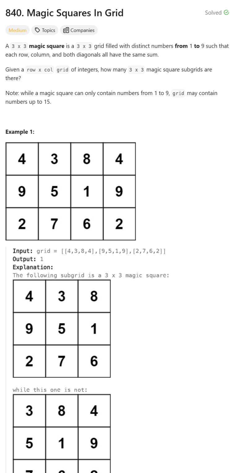 840. Magic Squares In Grid : 네이버 블로그
