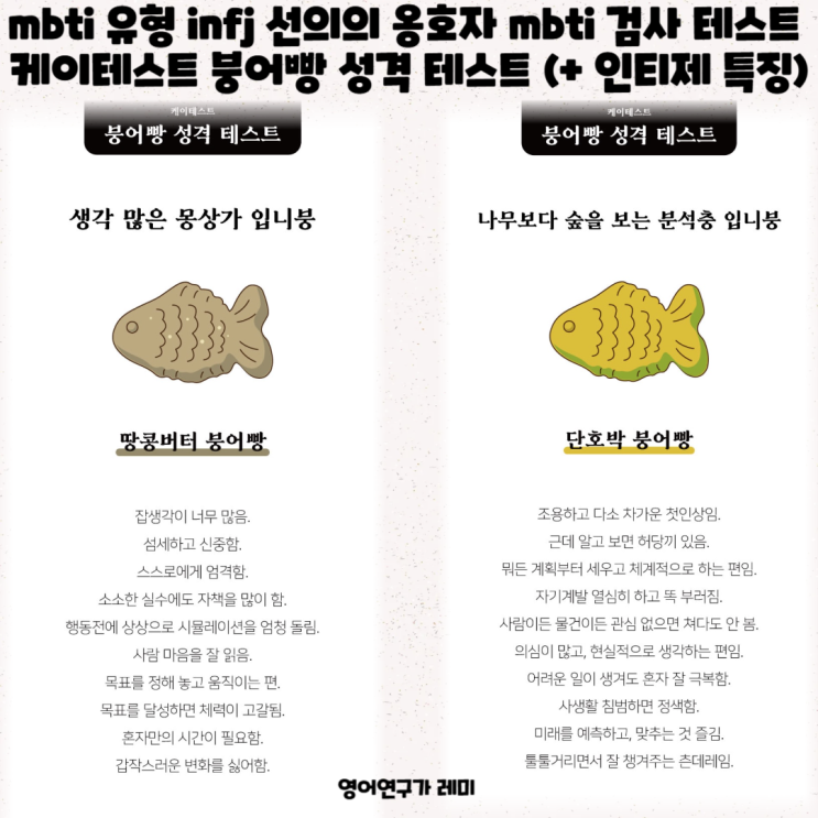 Mbti 유형 Infj 선의의 옹호자 Mbti 검사 테스트 케이테스트 붕어빵 성격 테스트 인티제 특징 네이버 블로그