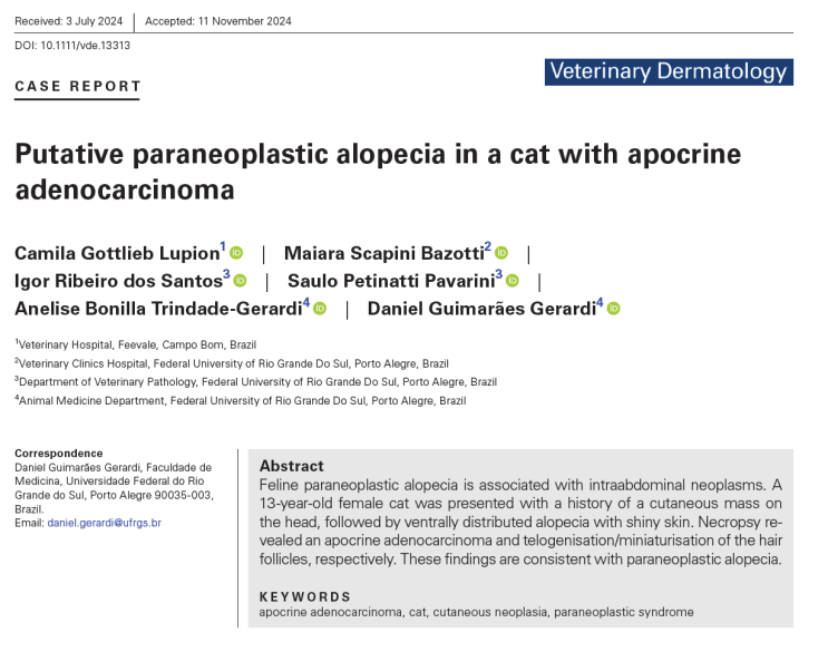 Putative paraneoplastic alopecia in a cat with apocrine adenocarcinoma ...