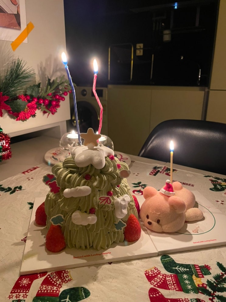 평촌롯데 노티드 크리스마스 케이크 피스타치오트리 슈가베어 후기 : 네이버 블로그