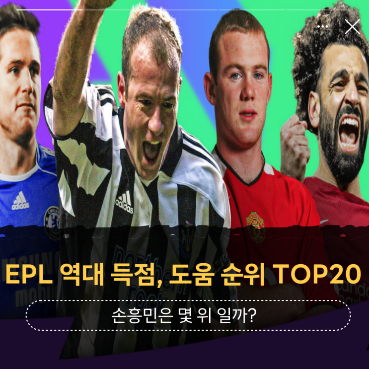 EPL 프리미어리그 역대 통산 득점, 도움 순위 TOP 20, 손흥민 몇 위? : 네이버 블로그