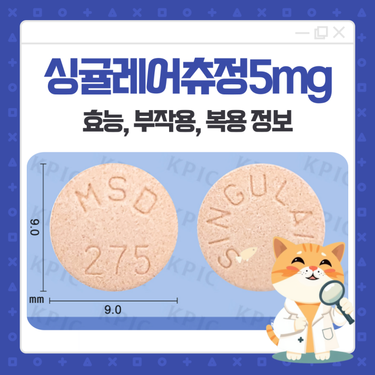 알러지약 싱귤레어츄정5mg 효능 효과 정보 동일성분 부작용 복용법 : 네이버 블로그