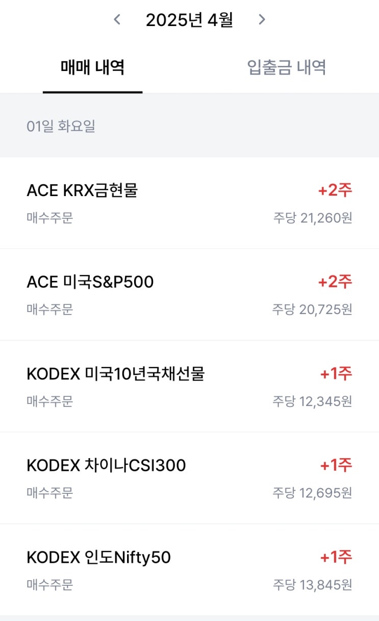 '25년 4월 ISA 계좌 투자 진행상황 (Feat. KODEX 미국나스닥100, KODEX 차이나CSI300, ACE KRX금현물, ACE 미국 S&P500 등 ...