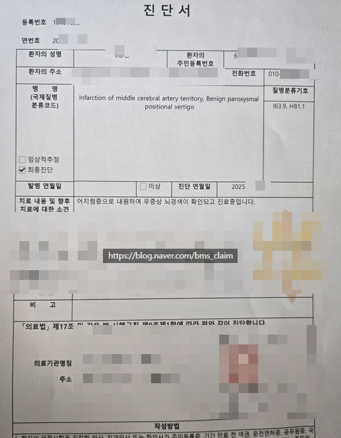 열공성 뇌경색증 I63.9 진단비 놓치지 마세요. : 네이버 블로그