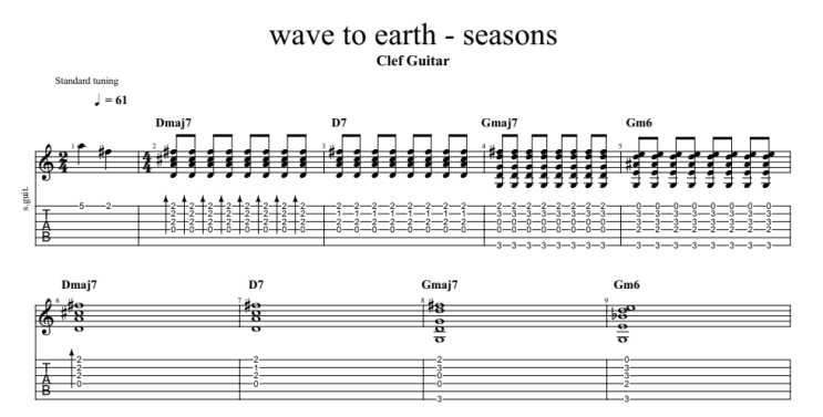 [Clef Guitar 레슨#513] wave to earth - Seasons 기타 악보, 타브, 코드,가사, TAB ...