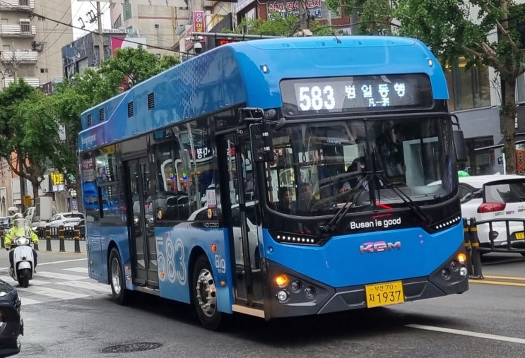 부산 버스 583번 1937호 2025년식 KGM커머셜 C090 EV 전기버스 창성여객 신도색 신차 : 네이버 블로그