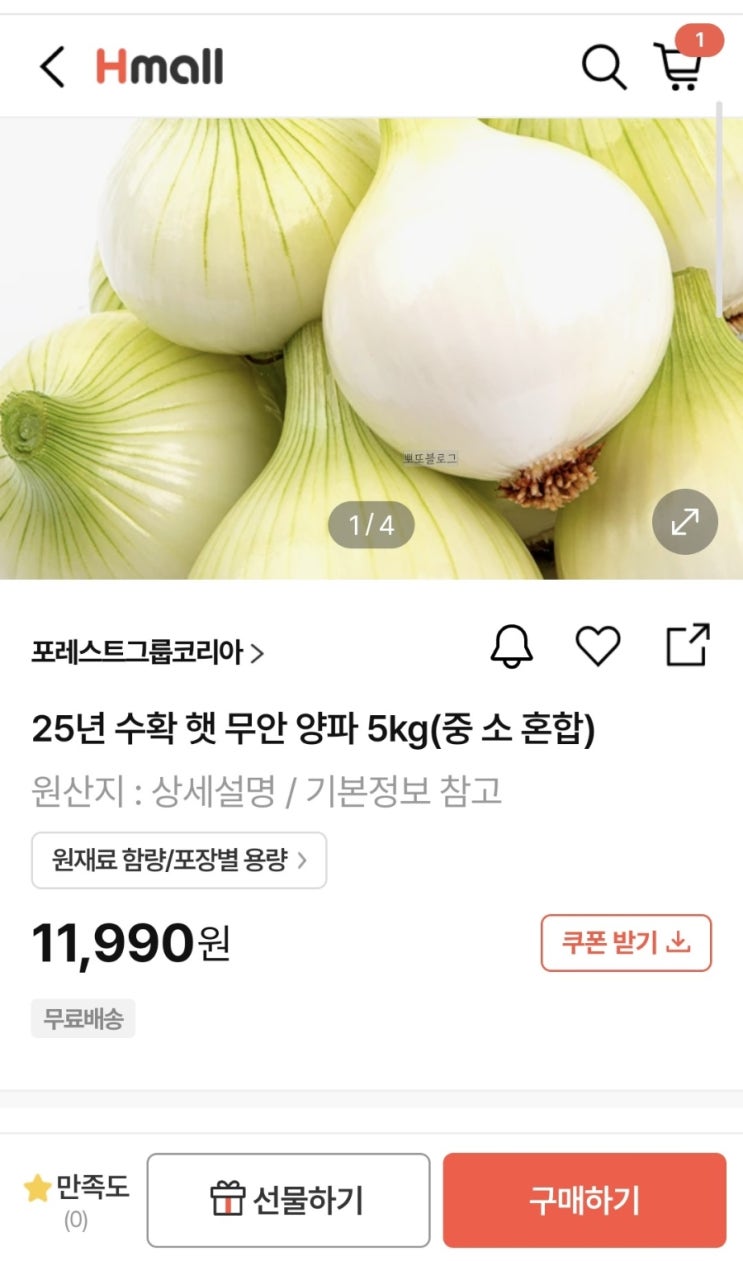 [Hmall] 햇 무안 양파 🧅 5kg (5995원 무배)(+즉당 포인트 보태기) ️품절 : 네이버 블로그