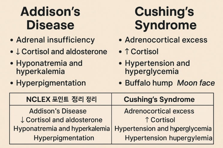 [성인간호학 개념정리 #11] Addison’s Disease(에디슨병) vs Cushing’s Syndrome(쿠싱증후군 ...
