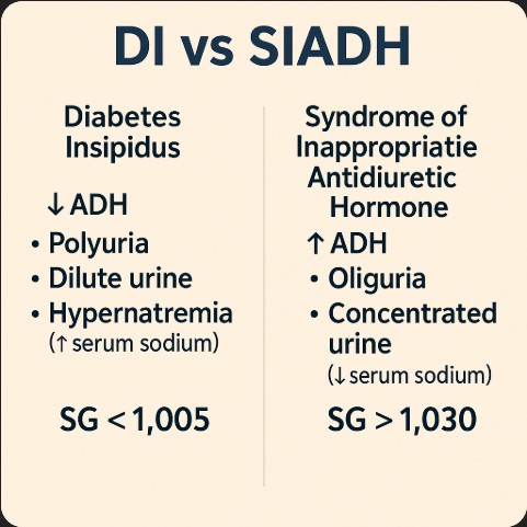 [성인간호학 개념정리 #18] DI(요붕증) vs SIADH(항이뇨호르몬 부적절 분비 증후군) – ADH의 불균형, 전해질과 ...