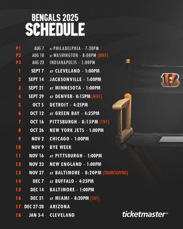 NFL ) 2025 Cincinnati Bengals Schedule : 네이버 블로그