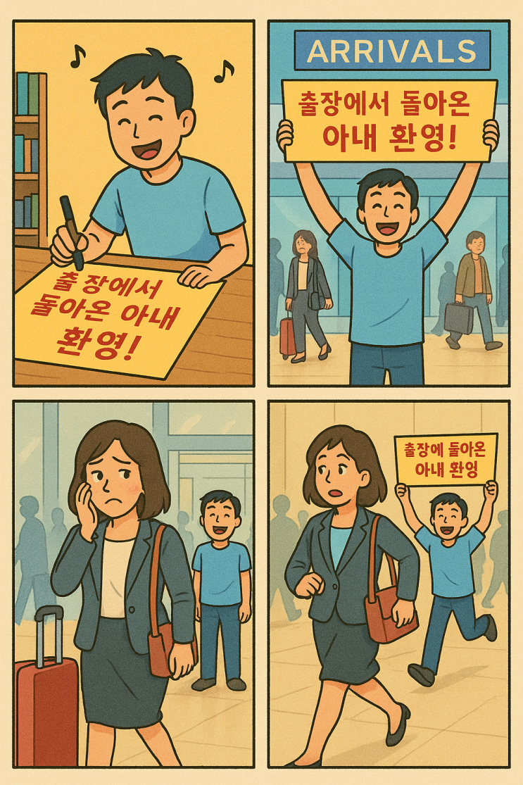 네컷 만화 그리기! (feat. 와이프 귀국 환영해 주고 망신당한 썰!) : 네이버 블로그