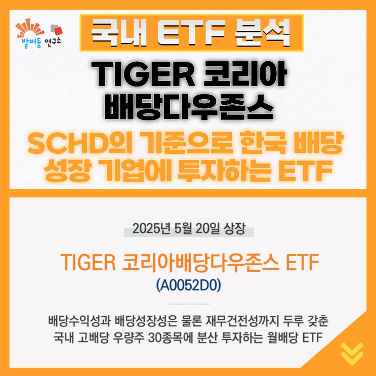 TIGER 코리아배당다우존스, SCHD의 기준으로 한국 배당 성장 기업에 투자하는 월배당 ETF : 네이버 블로그