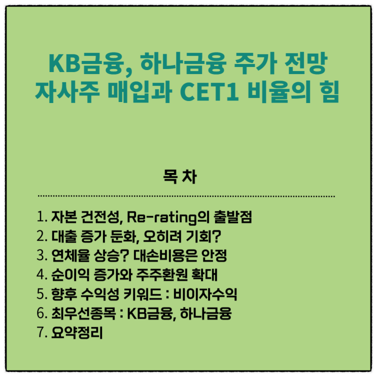 KB금융·하나금융 주가 전망: 자사주 매입과 CET1 비율의 힘 : 네이버 블로그