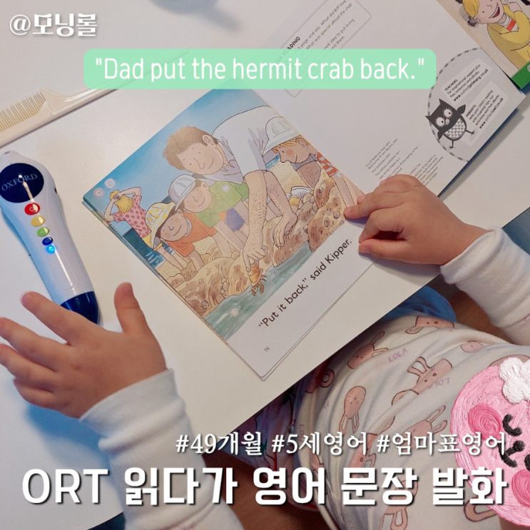 ORT 읽다가 영어 문장 말하기 "Dad put the hermit crab back." (엄마표영어 49개월 5세 영어 인북스 ...