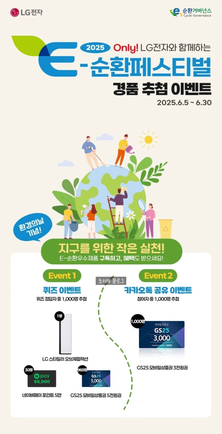 [LG전자멤버십]카톡 공유 GS25 3천원 1000명 즉당 & 퀴즈 GS25 5천원 등 1000명 추첨(~6.30) : 네이버 블로그