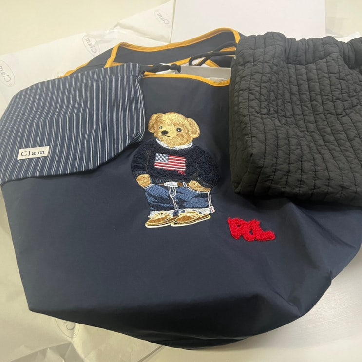 29cm 클램 파우치, 파우치 추천, 여성 생일선물 추천, Soft black/Navy stripe, (feat. 폴로 가방 ...