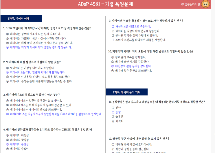 ADsP 45회 기출문제 복원 완벽 정리 (+핵심 요약노트 PDF 무료 제공) : 네이버 블로그
