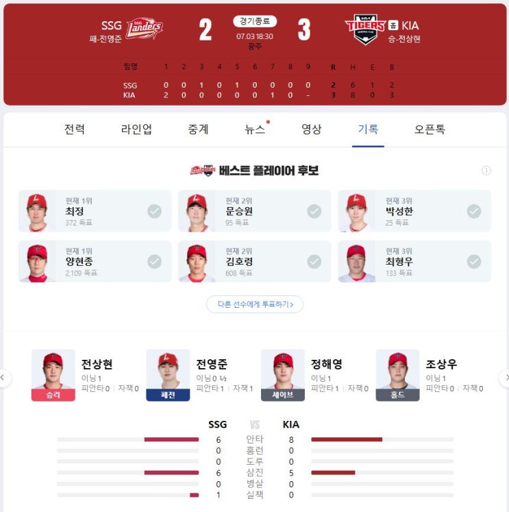 2025.7.3 kbo 경기 결과 : 네이버 블로그