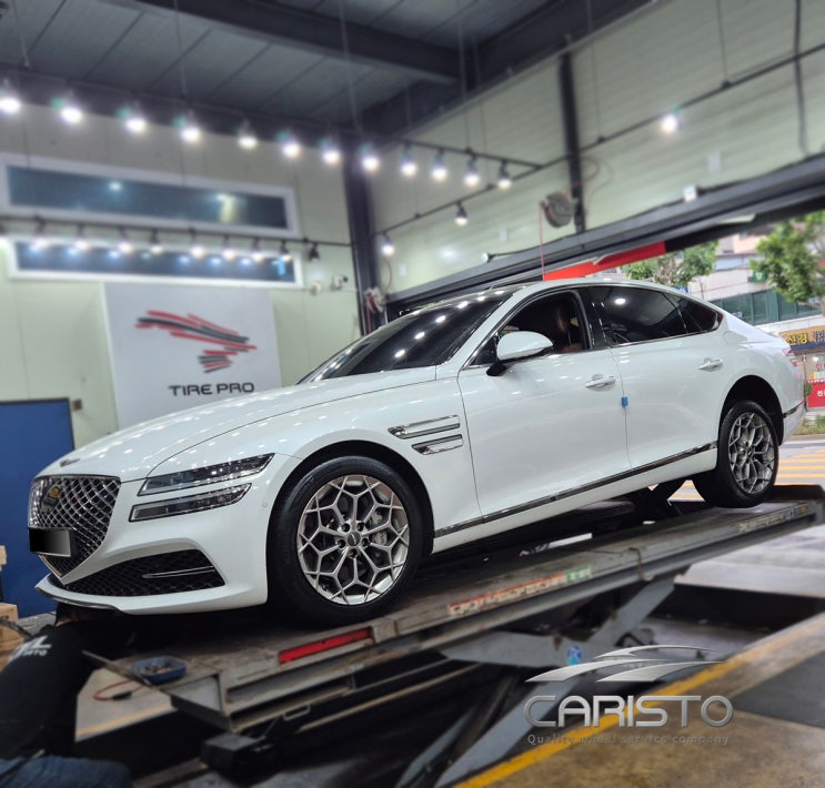 제네시스 G80 19인치 타이어 교체 및 휠얼라인먼트 완료, 중랑구타이어 전문점 타이어프로상봉점 , 면목동원콜타이어 ㅇㅇ 245 451 9 / 275 40 19 마제X ...