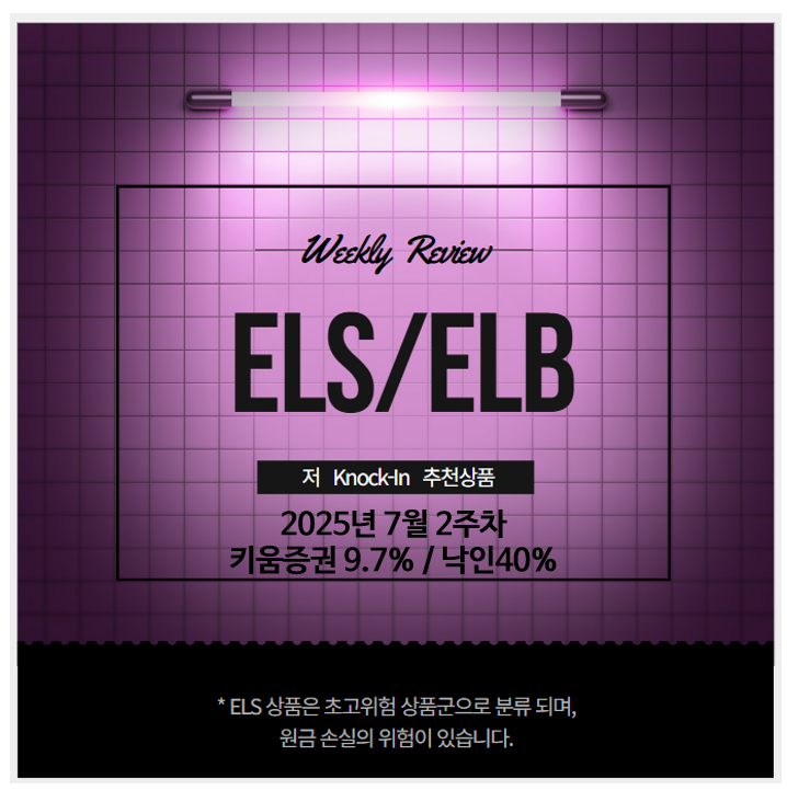 25년 7월 2주차 - ELS 투자 추천 상품 안내 - 키움증권 (지수형ELS, 9.7%) - 7/7 월요일 마감 : 네이버 블로그