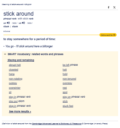 stick around 뜻 영어회화 머무르다영어로 표현 예시 : 네이버 블로그