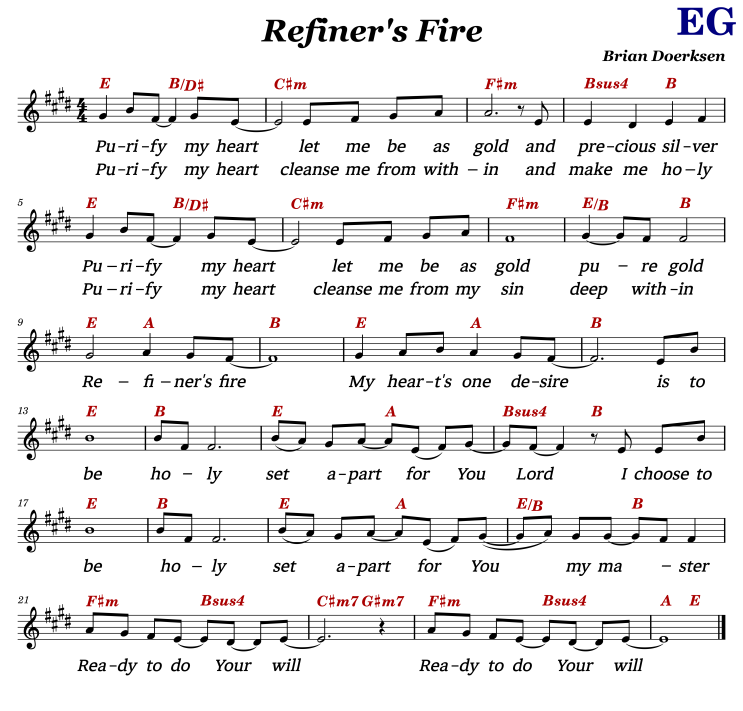 E 코드 악보 / Refiner's Fire(나의 마음을) - Brian Doerksen #코드/가사/악보 : 네이버 블로그