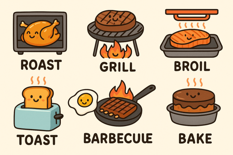 🔥 헷갈리는 조리법 영어 완전 정복! 🔥Roast vs Grill vs Broil vs Toast vs Fry vs ...