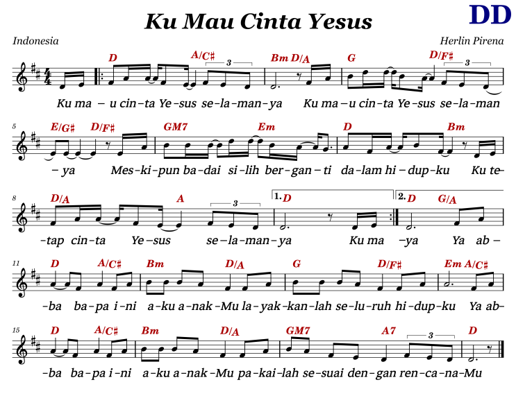 D* 코드 악보 / Ku Mau Cinta Yesus(나의 피난처 예수) - Herlin Pirena #코드/가사/악보 ...