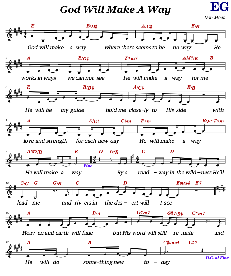 E 코드 악보 / God Will Make A Way(나의 가는 길) - Don Moen #코드/가사/악보 : 네이버 블로그