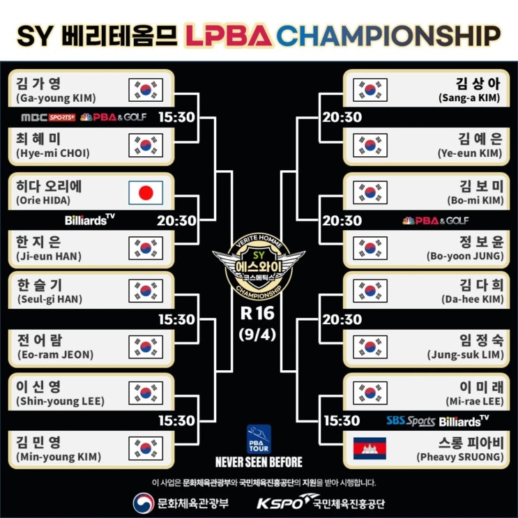 LPBA 16강 대진표 확정 'SY 베리테옴므 PBA-LPBA 챔피언십' : 네이버 블로그