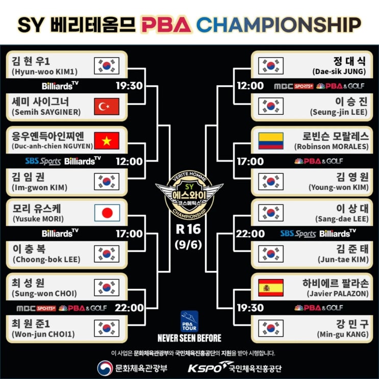 SY 베리테옴므 PBA 챔피언십 남자부 16강 대진표 및 경기 일정 총정리 'SY 베리테옴므 PBA-LPBA 챔피언십 2025-26' 당구대회 : 네이버 블로그