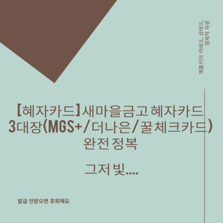 [혜자카드] 새마을금고 혜자카드 3대장(MGS+/더나은/꿀 체크카드) 완전 정복 : 네이버 블로그