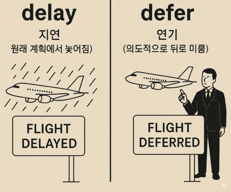 실무 영어표현 delay와 defer의 뜻 및 뉘앙스 비교 : 네이버 블로그