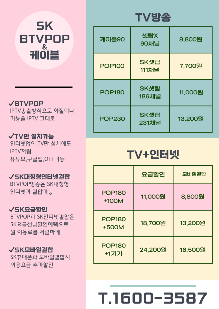 SK티브로드 BTVPOP 채널편성 및 T브로드 요금비교 : 네이버 블로그