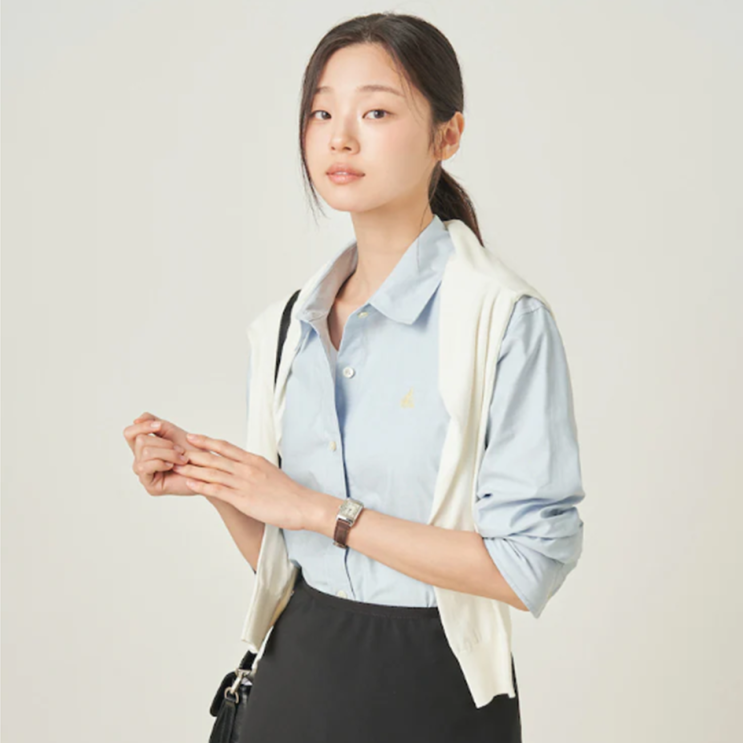 클래식에 여유를 더하다 빈폴레이디스(BEANPOLE LADIES) 옥스포드 오버핏 셔츠 스카이블루 : 네이버 블로그