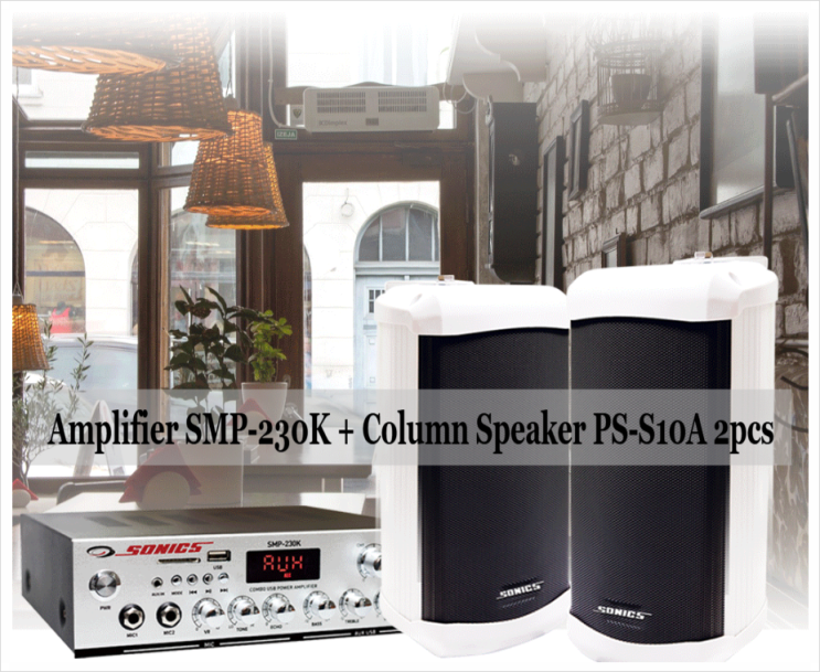 SONICS소닉스 앰프SMP-230K 2채널+ 방수컬럼스피커PS-S10A 10W(1조2PCS)세트구성 : 네이버 블로그