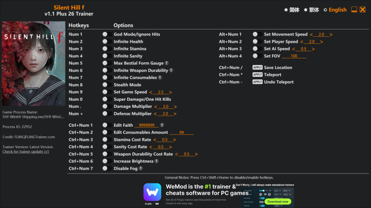 사일런트 힐 f v1.1 +26 트레이너 Silent Hill f Plus 26 Trainer : 네이버 블로그