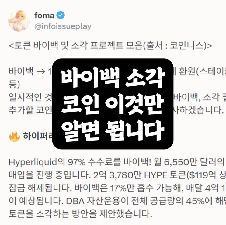 코인 바이백 및 소각 프로젝트 모음 : $HYPE, $PUMP, $BNB, $ENA, $ASTER 외 : 네이버 블로그