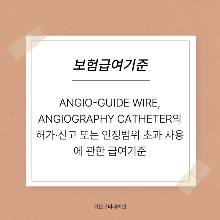 ANGIO-GUIDE WIRE, ANGIOGRAPHY CATHETER의 허가·신고 또는 인정범위 초과 사용에 관한 급여기준 ...
