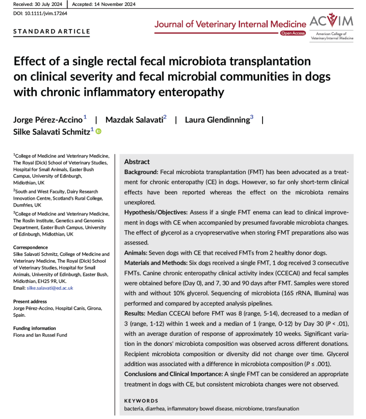 Effect of a single rectal fecal microbiota transplantation in dogs with ...