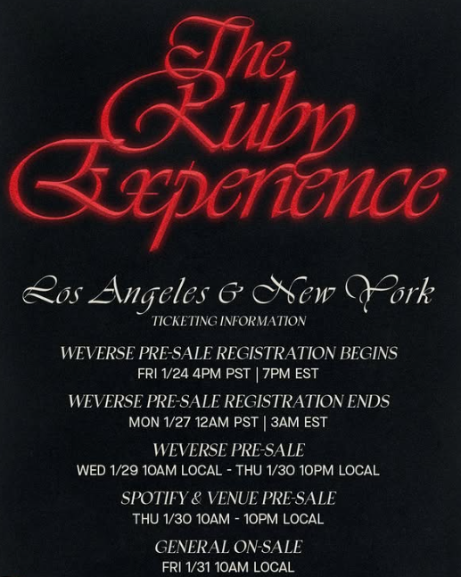제니의 앨범 Ruby와 The Ruby Experience 단독 콘서트 티켓 예매 정보, 가격, 좌석배치도 : 네이버 블로그