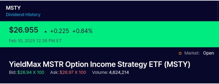 MSTY ETF 25년 2월 배당금 배당 배당락일 : 네이버 블로그