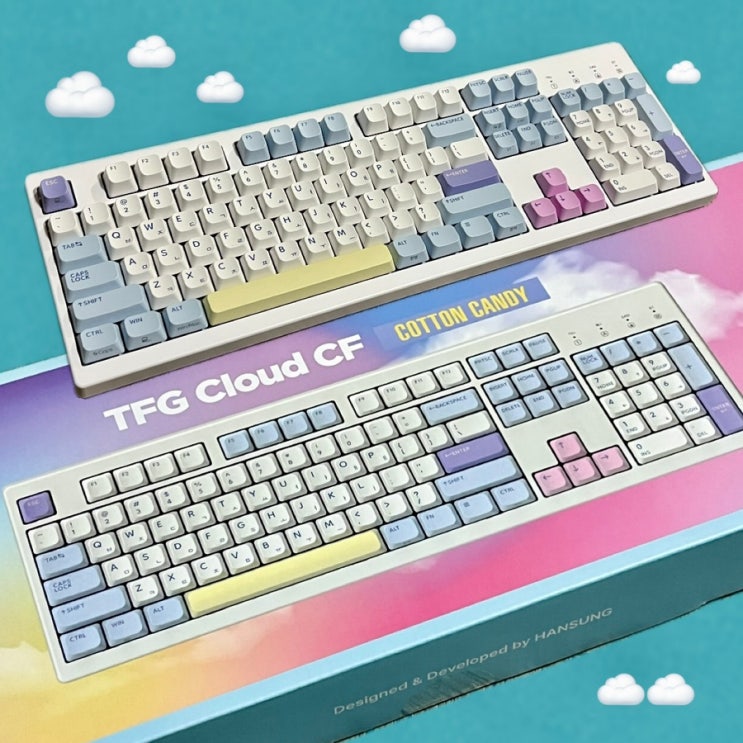 한성 TFG Cloud CF / 저소음 기계식 키보드 코튼캔디 스카이블루 뽀송 40g 내돈내산 개봉기 ! + 가드브이 키스킨 , 데스켓 아크릴 팜레스트 구매 ! : 네이버 블로그